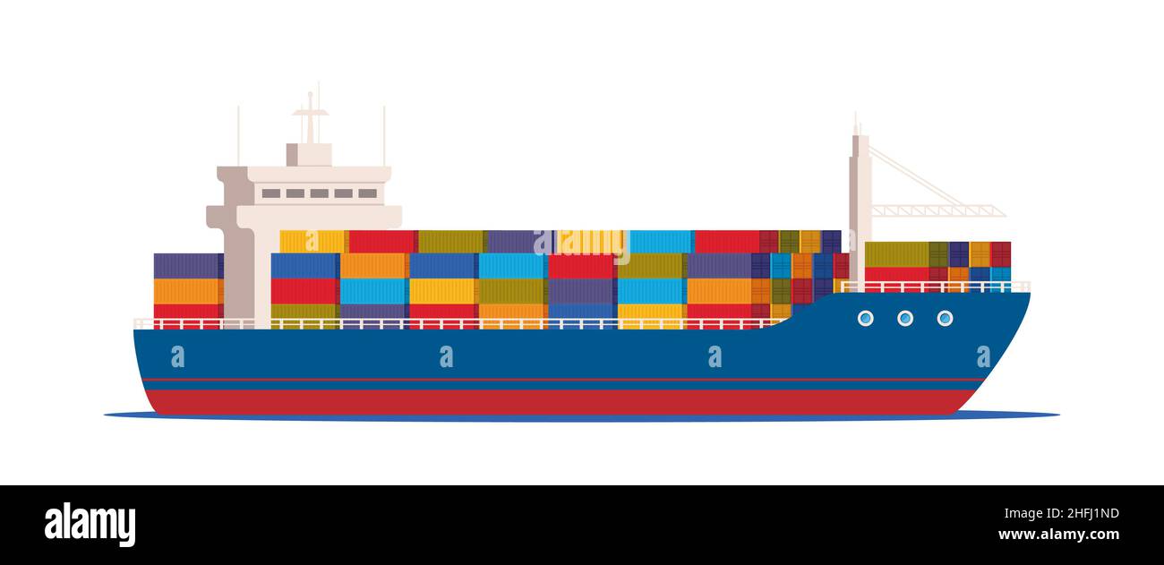 Cargo ship with containers in the ocean. Delivery, transportation ...