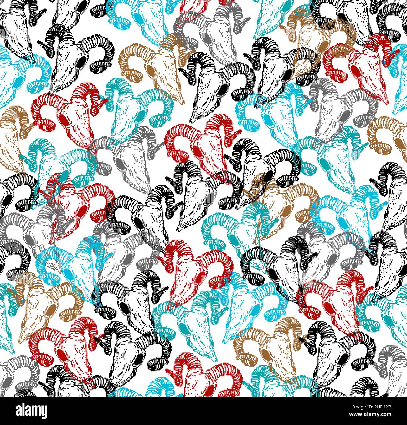 Goat skull pixel art pattern seamless. pixelated Goat head skeleton ...