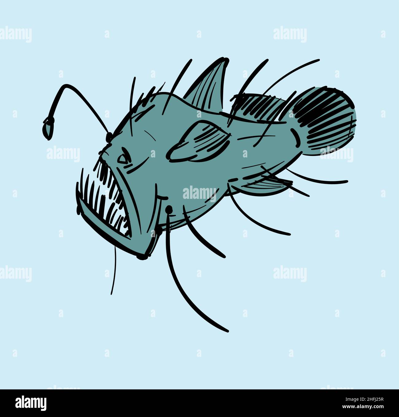 Angler Deep sea fish hand drawing. Vector illustration Stock Vector ...