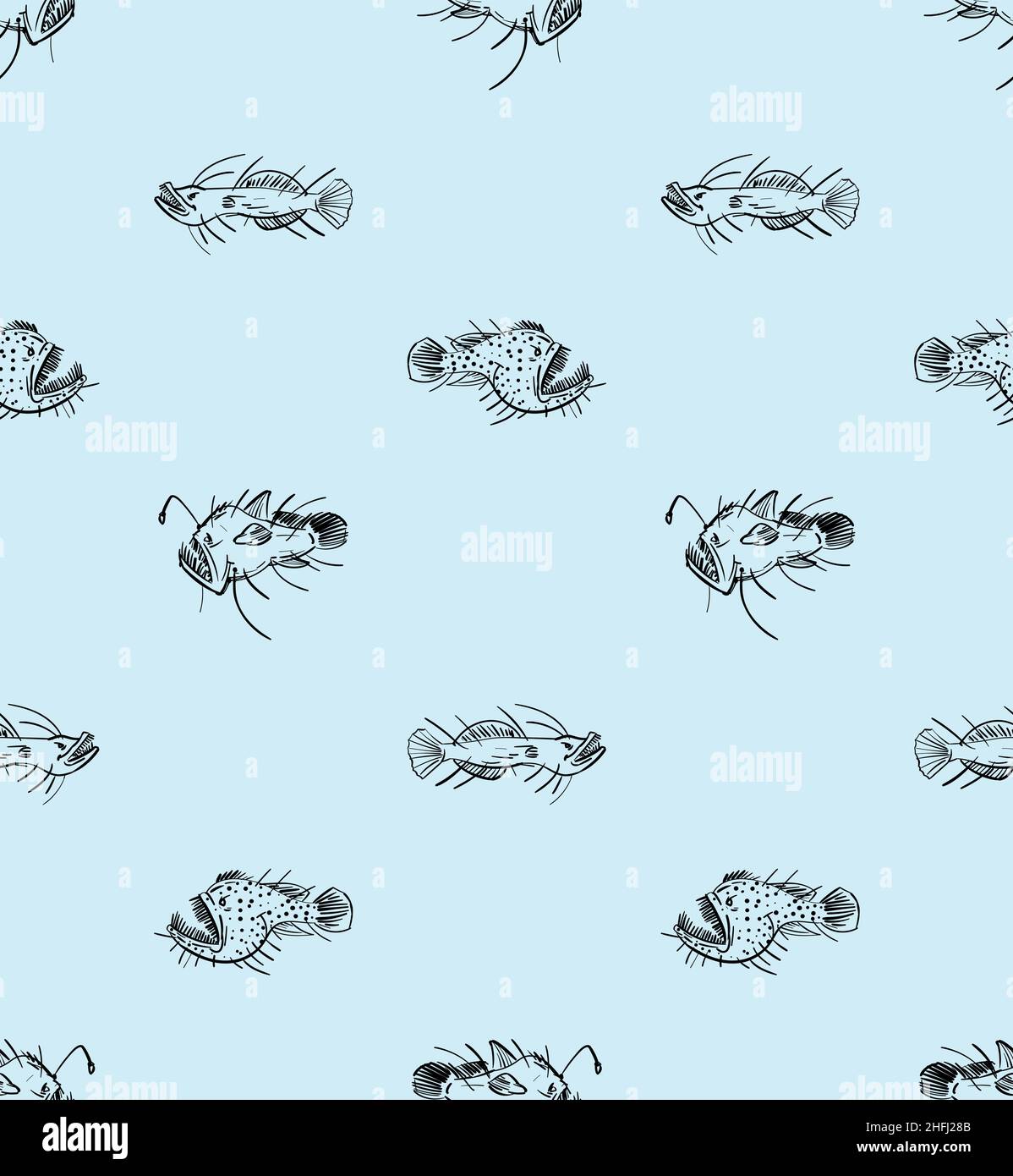 Angler Deep sea fish pattern seamless. Deep-sea fish background Stock ...