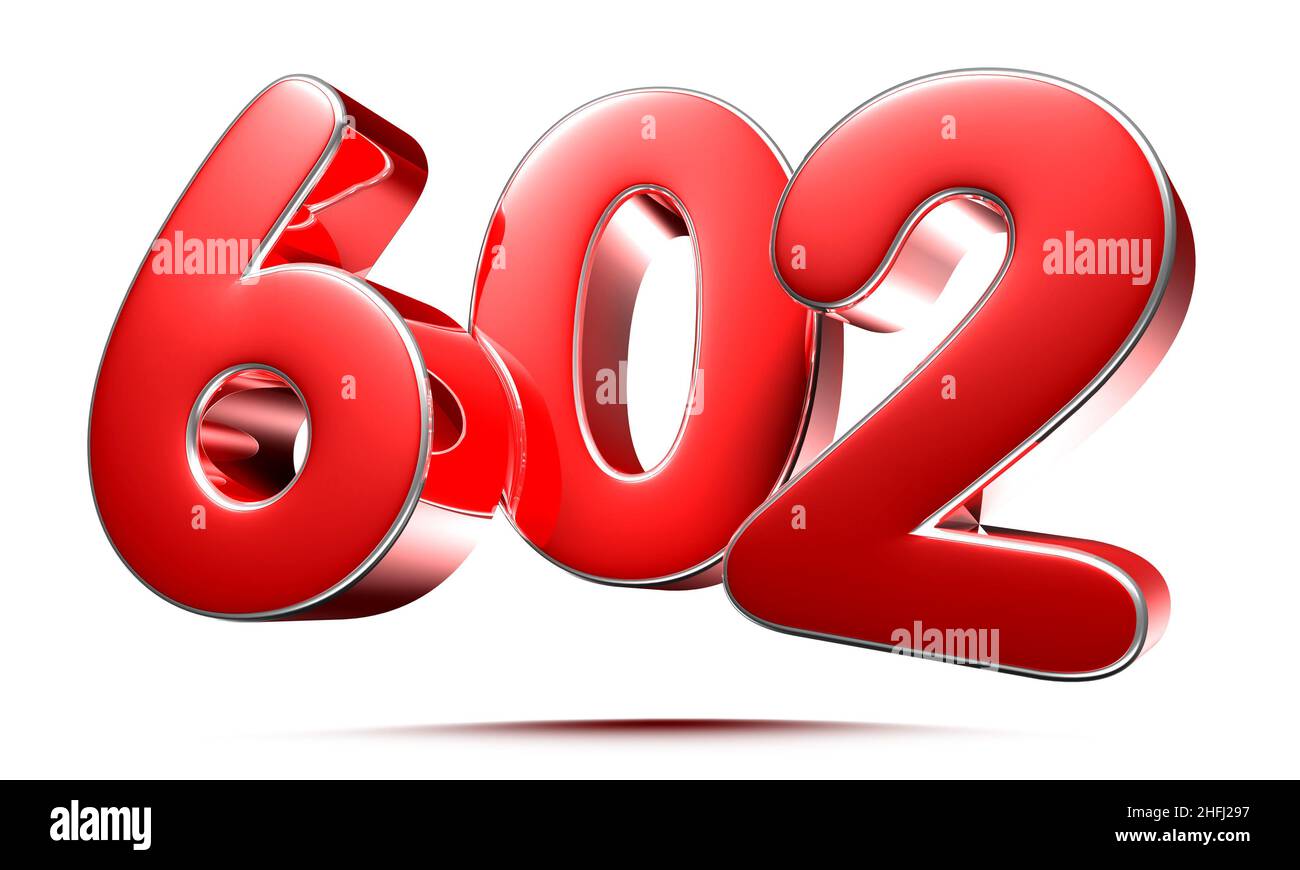 Rounded red numbers 602 on white background 3D illustration with ...