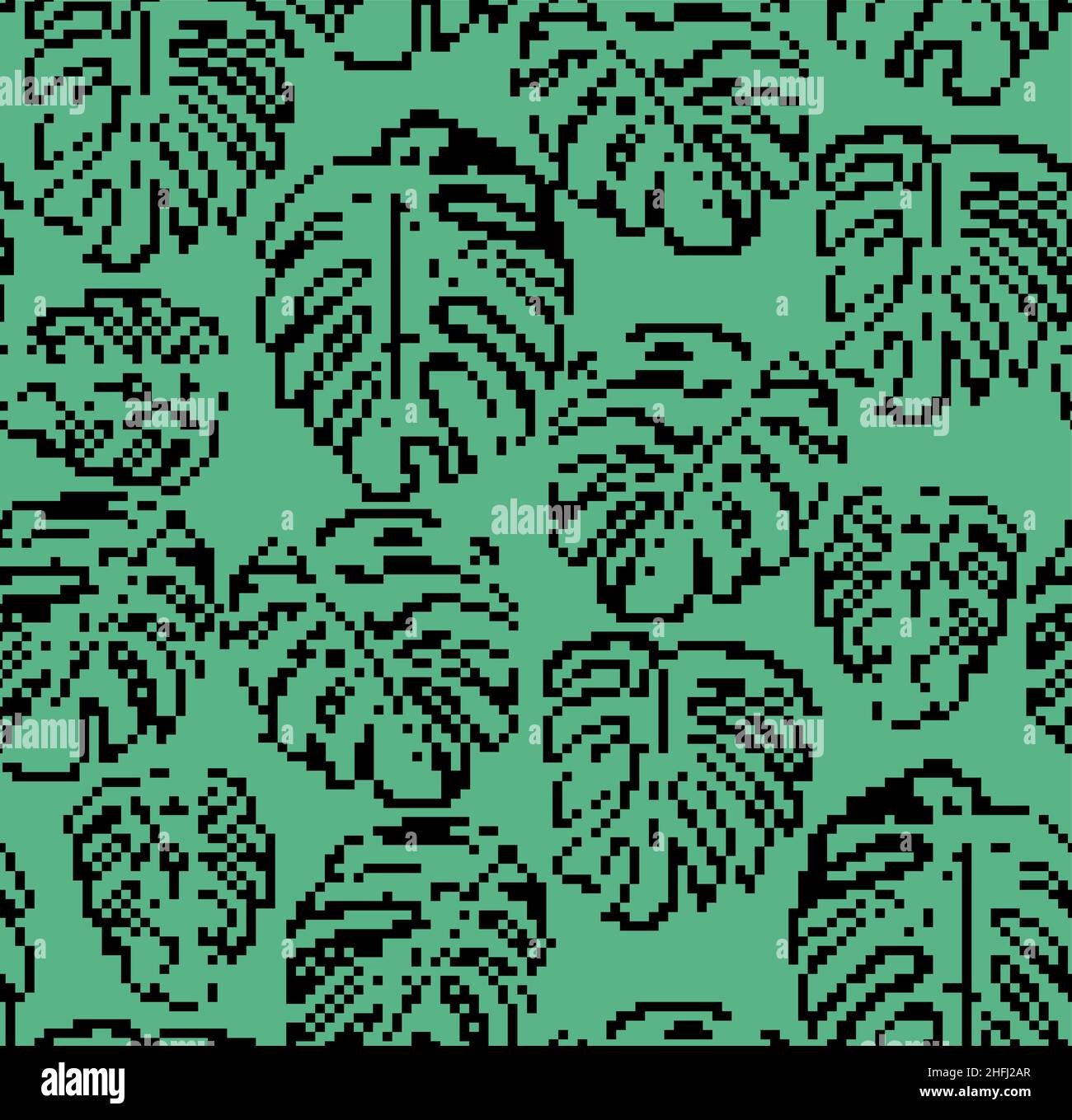 Monstera pattern pixel art. pixelated Palm leaves background. 8 bit ...