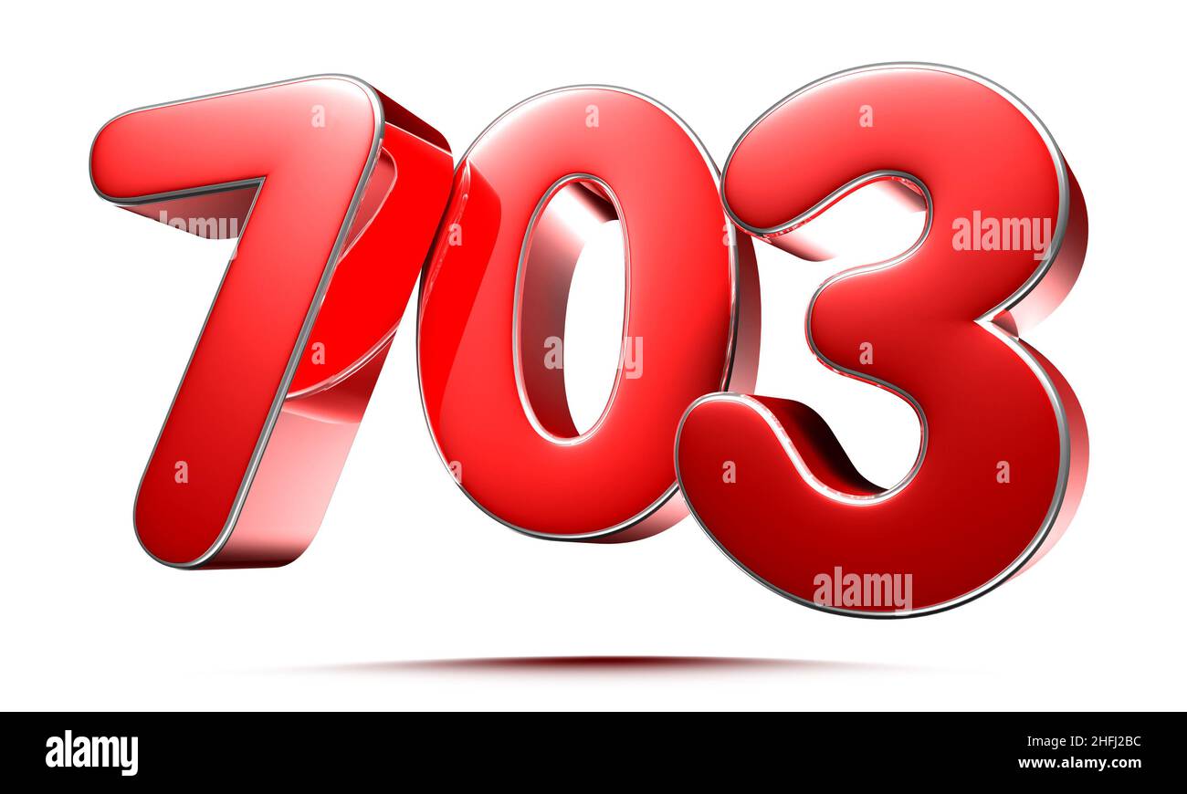 Rounded red numbers 703 on white background 3D illustration with ...