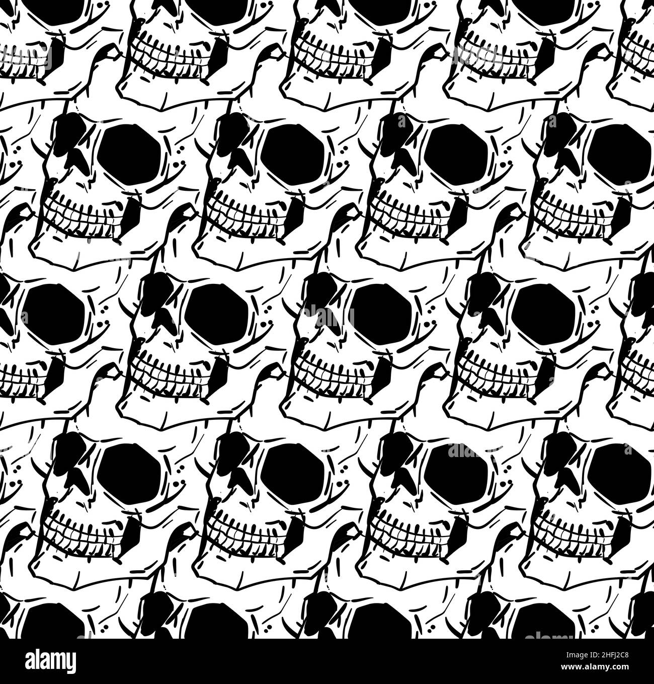 Skull pattern seamless. Hand drawing Skeleton head background. Death ...