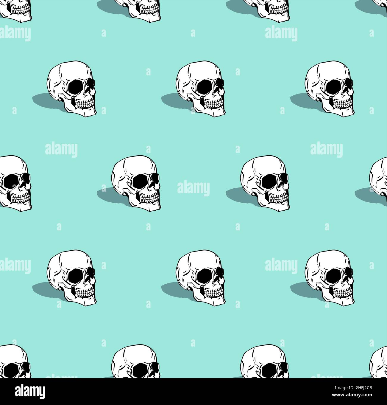 Skull pattern seamless. Hand drawing Skeleton head background. Death ...