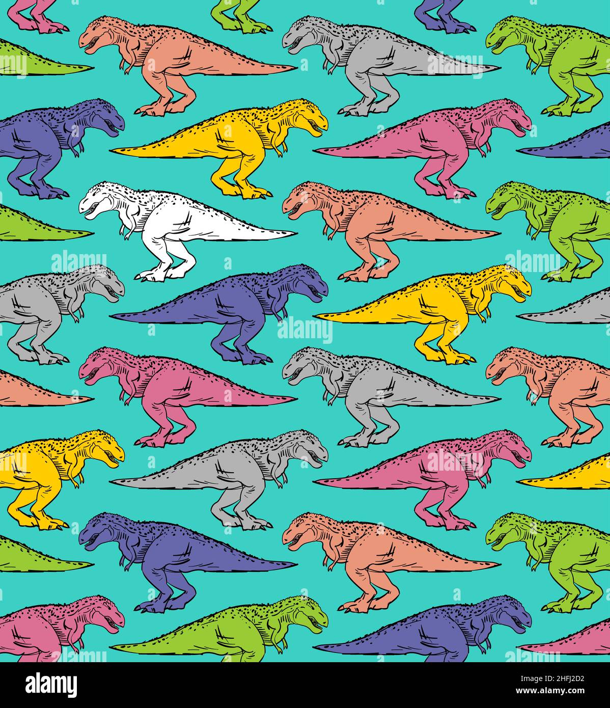 Tyrannosaurus pattern seamless. Dinosaur T-Rex hand drawing background ...