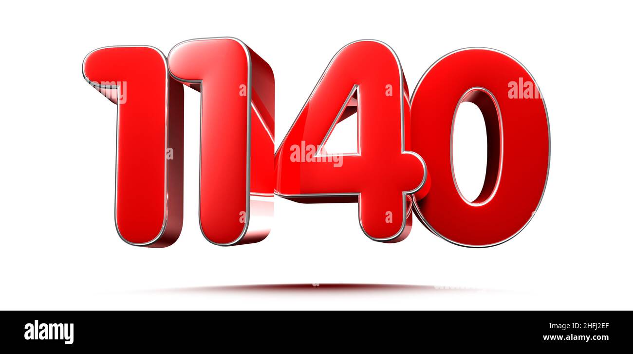 Rounded red numbers 1140 on white background 3D illustration with ...