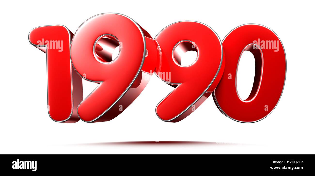 Rounded red numbers 1990 on white background 3D illustration with ...