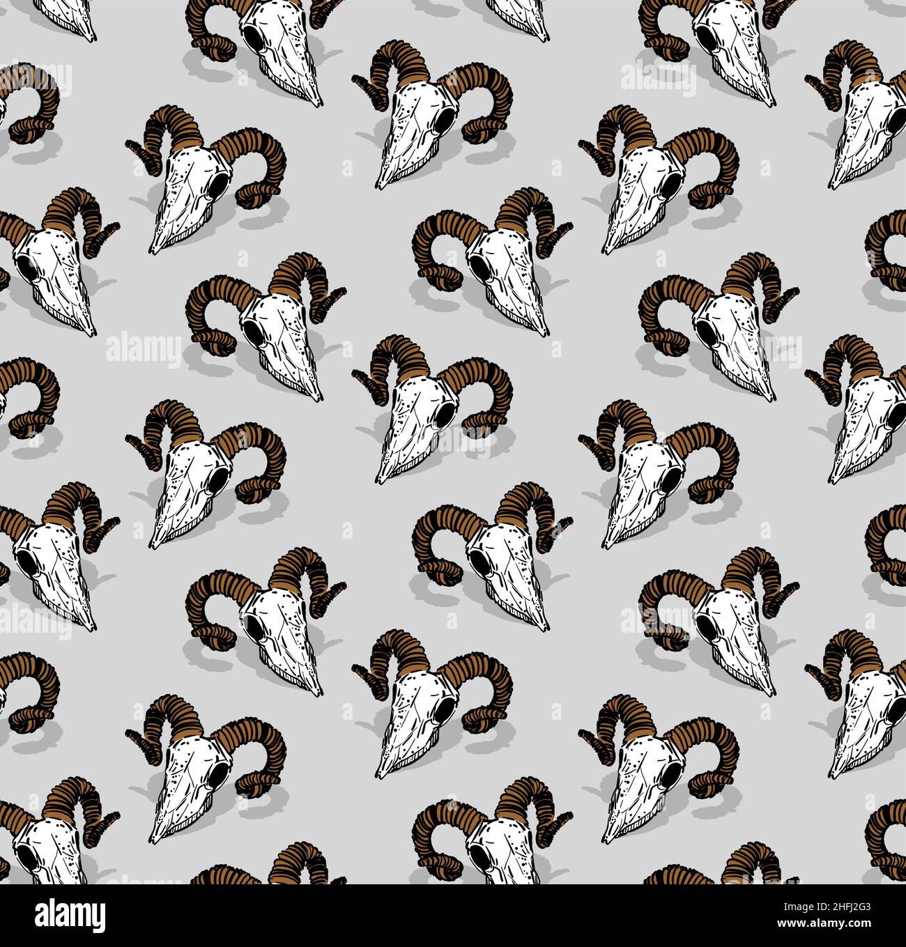 Goat skull pattern seamless. Goat head skeleton hand drawing background ...
