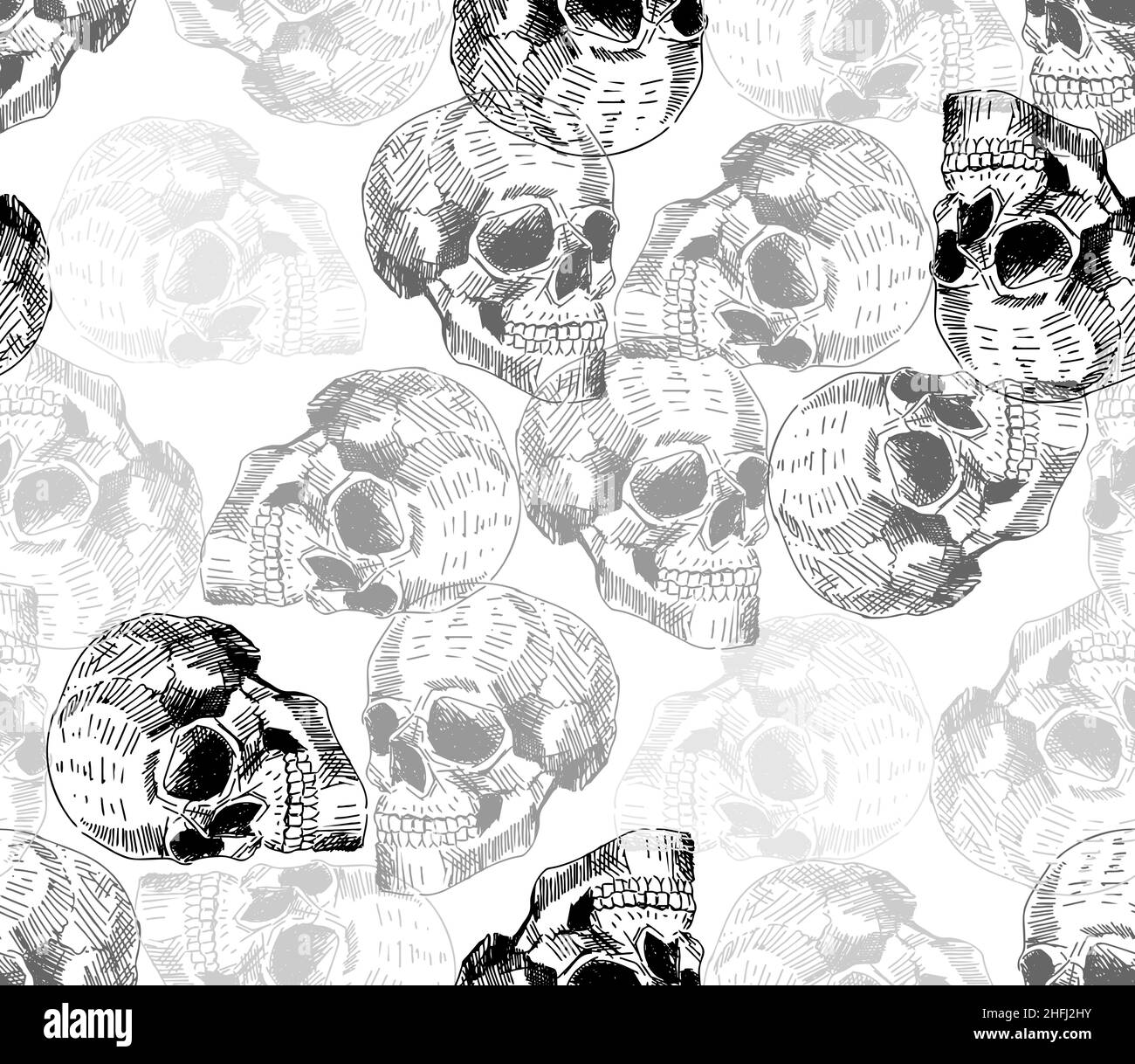 Skull Hand drawing pattern seamless. Skeleton head background. Death ...