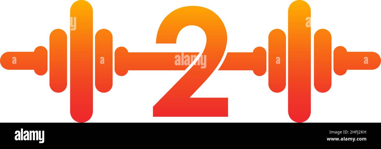 Number 2 with barbell icon fitness design template illustration vector ...