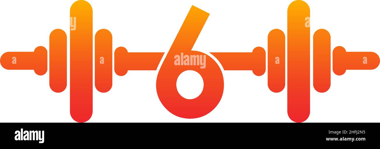 Number 6 with barbell icon fitness design template illustration vector ...