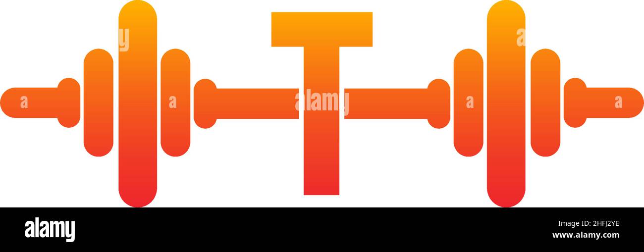 Letter T with barbell icon fitness design template illustration vector ...