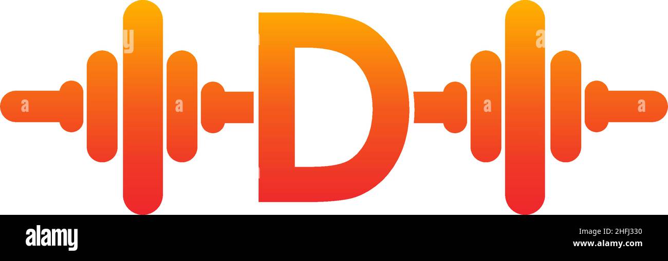 Letter D with barbell icon fitness design template illustration vector ...