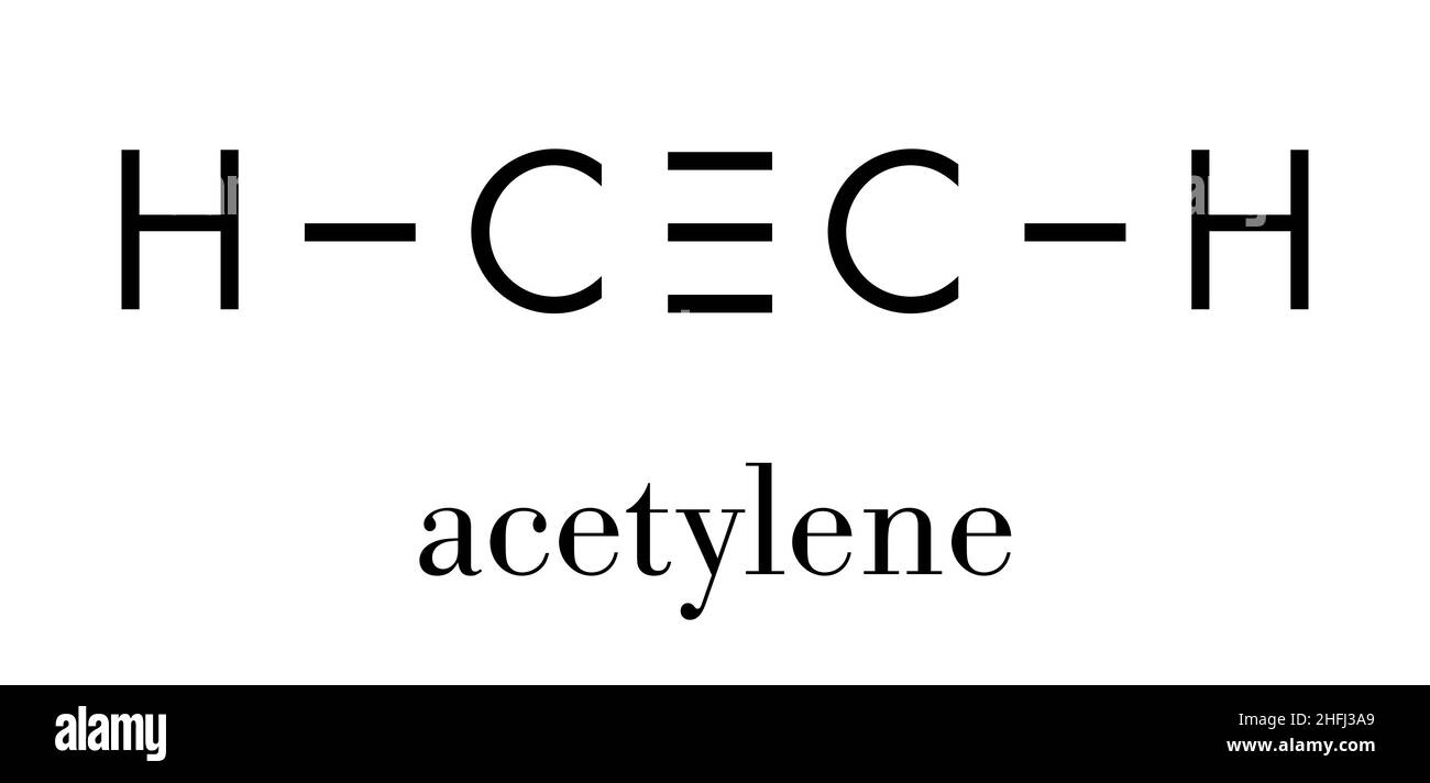 Acetylene (ethyne) molecule. Used in oxy-acetylene welding. Skeletal ...