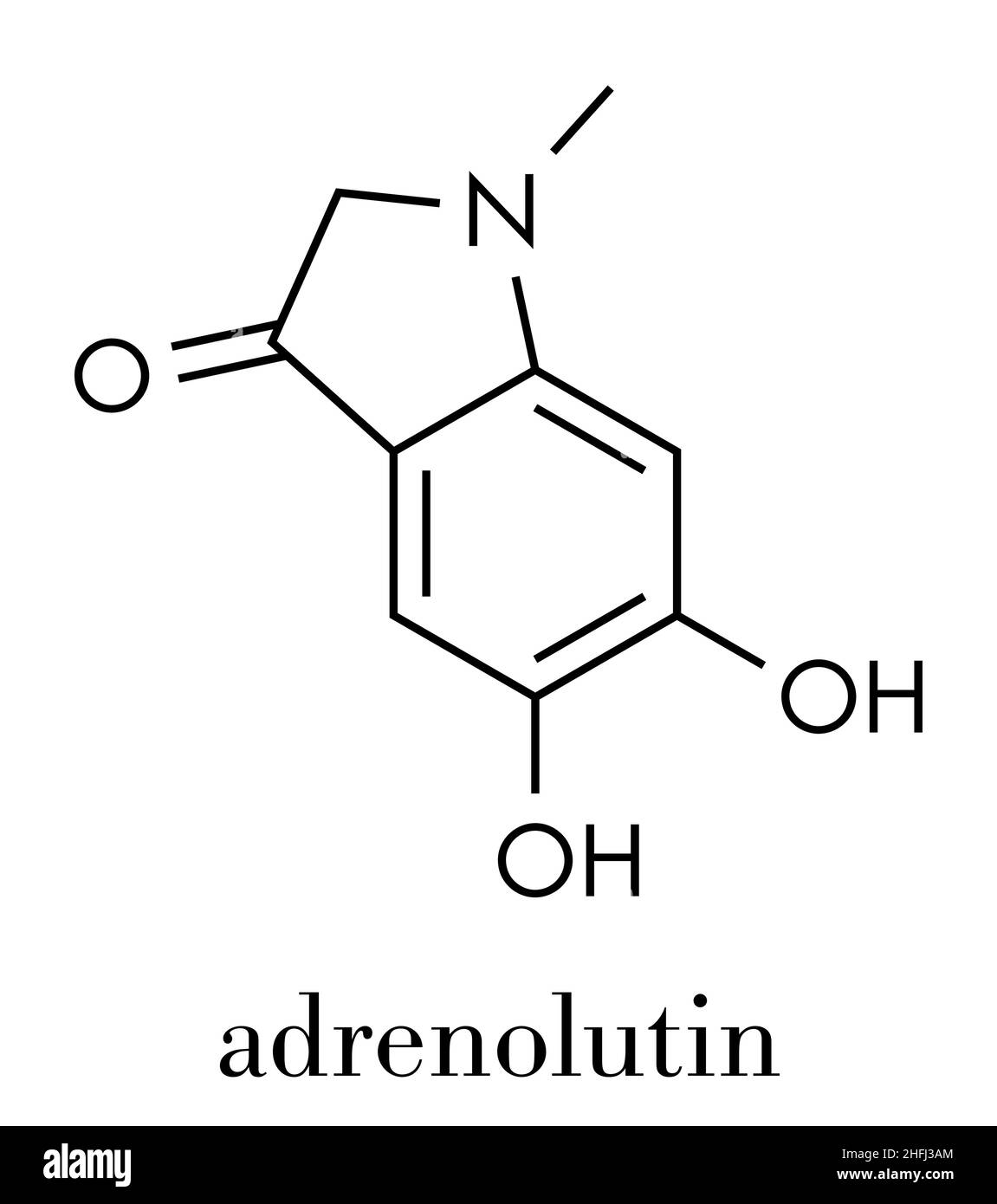 Adrenolutin molecule. Oxidation product of adrenalin. Skeletal formula ...