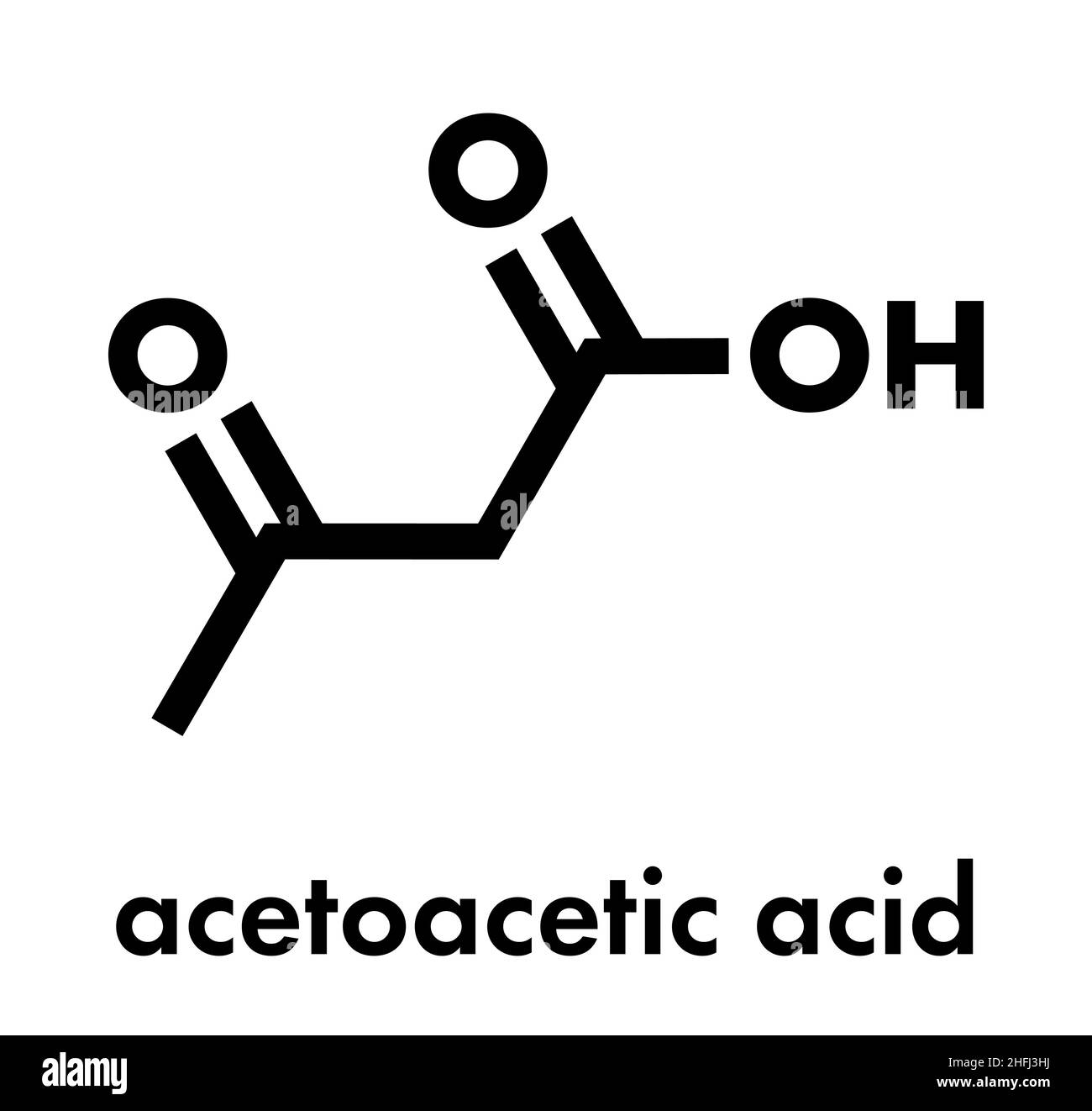 Ketone body (acetoacetic acid, diacetic acid) molecule. Skeletal ...