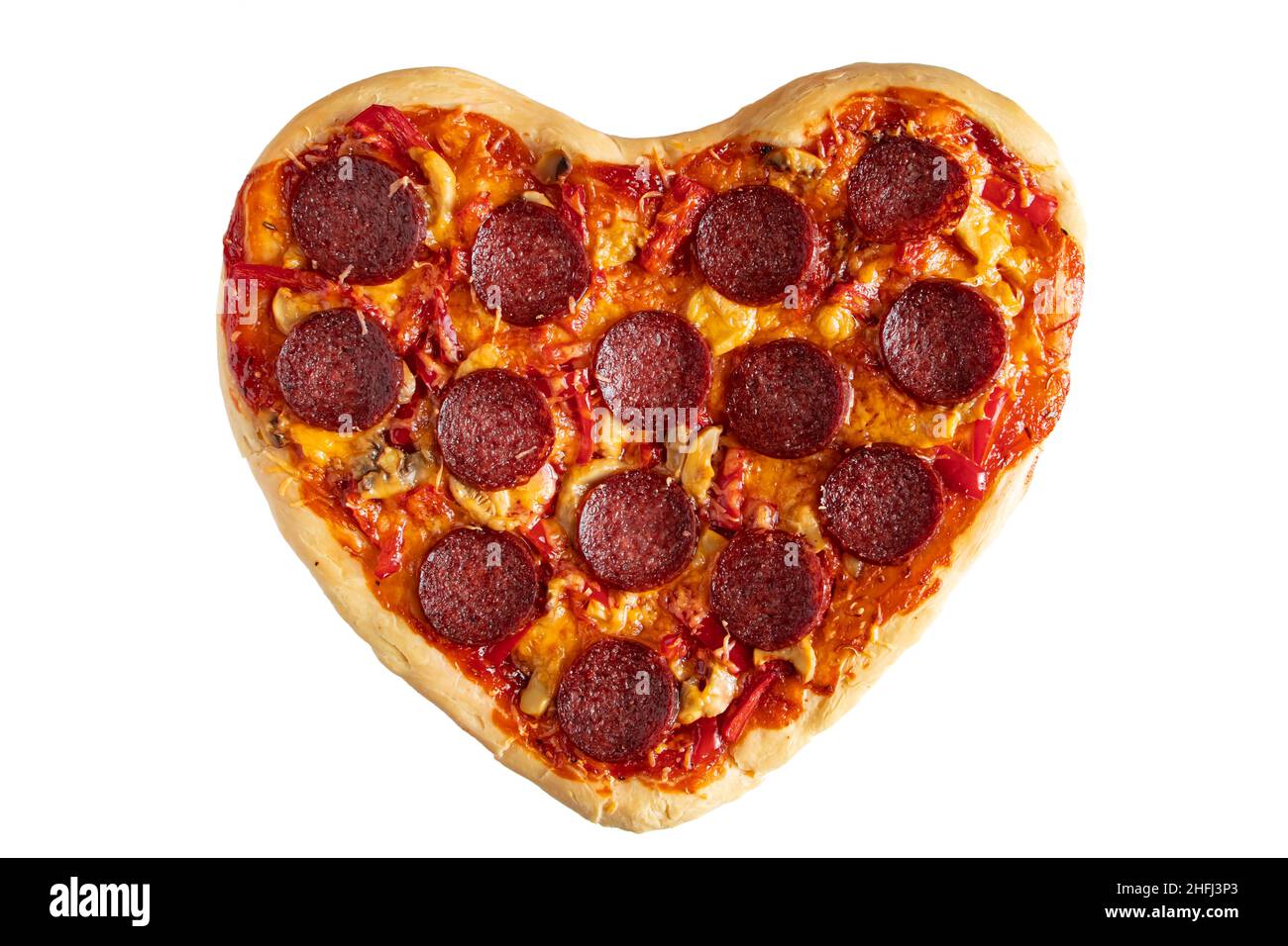Heart shaped pepperoni pizza isolated on a white background. Valentines ...