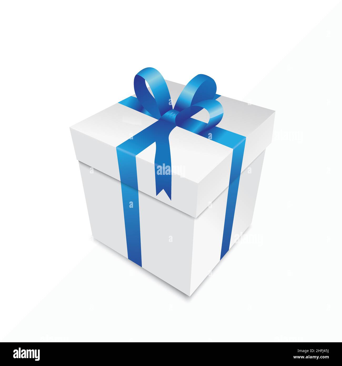 Gift box with blue open ribbon on checked transparent background ...