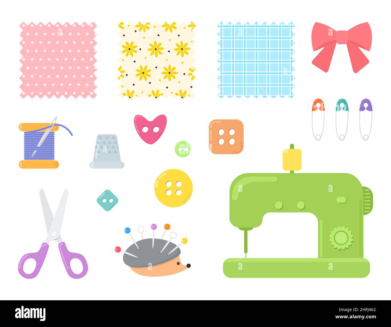 Sewing kit for children isolated on white background. Flat cartoon ...