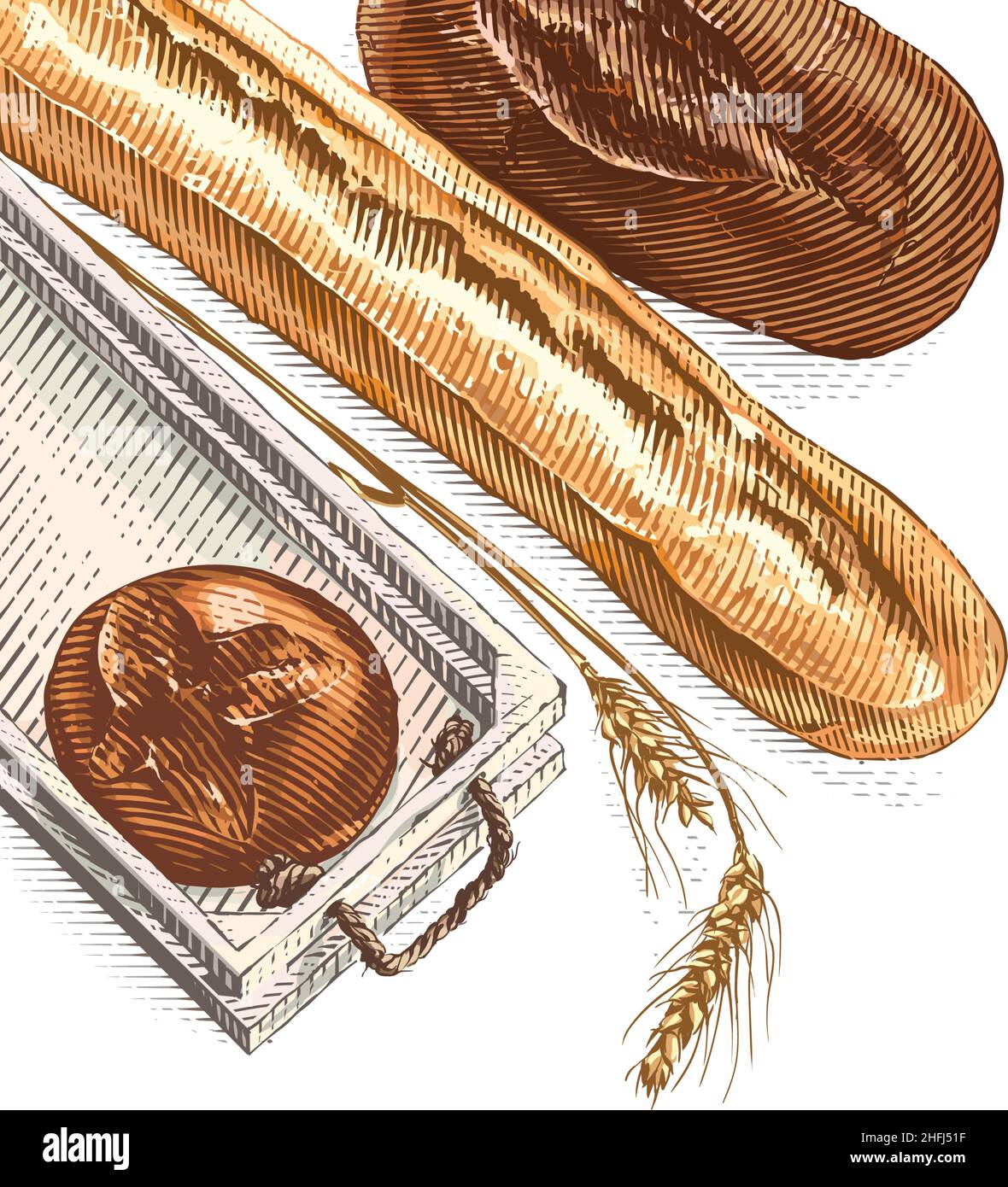 colorful bread composition Hand drawing sketch engraving illustration ...