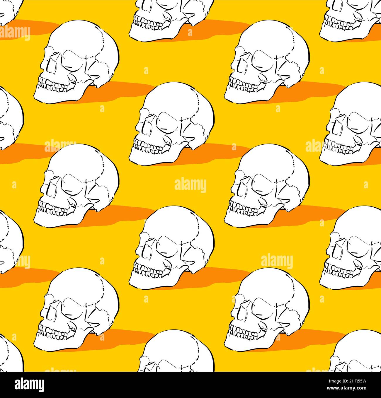 Skull pattern seamless. Hand drawing Skeleton head background. Death ...