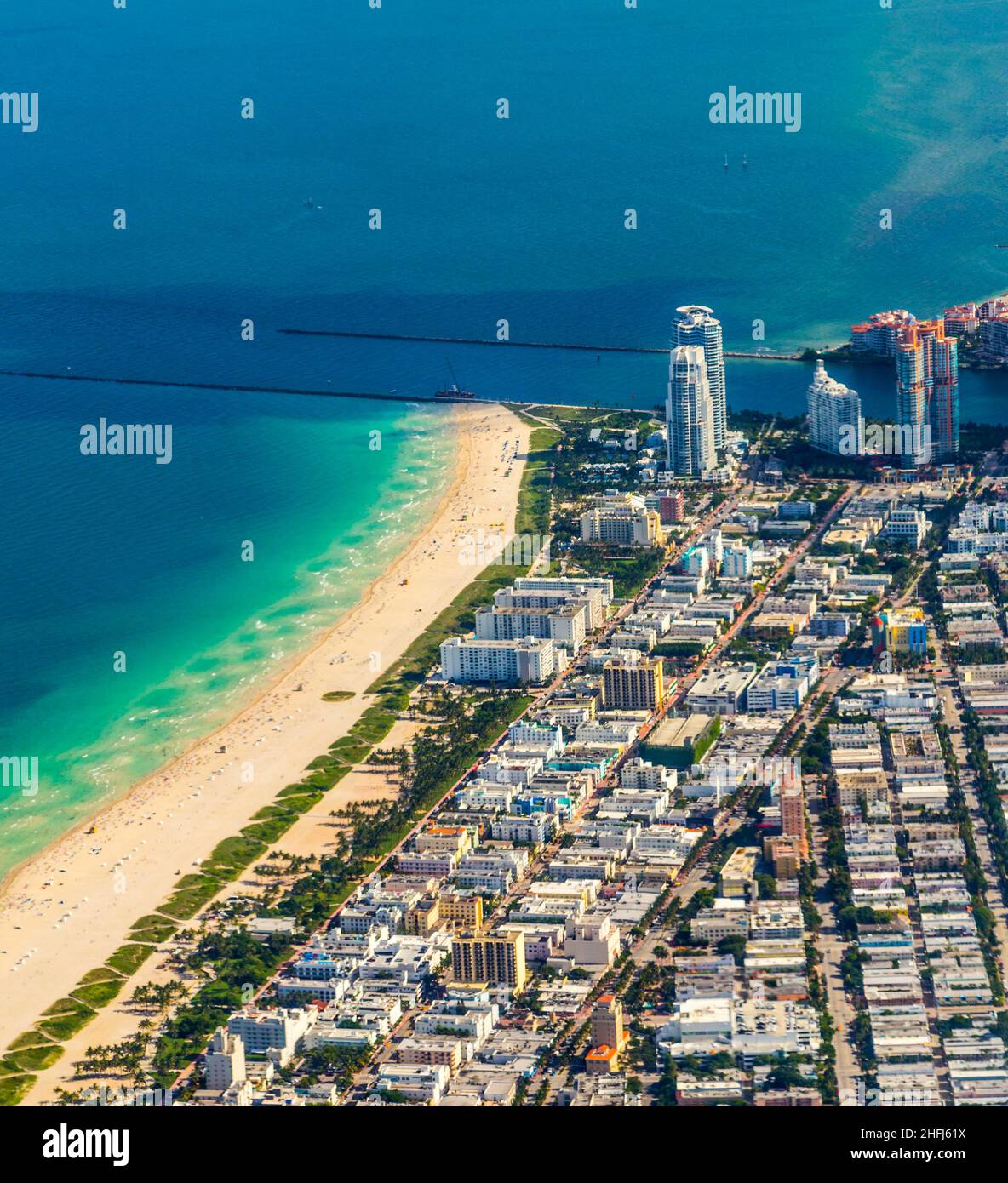 aerial of town and beach of Miami Beach Stock Photo - Alamy
