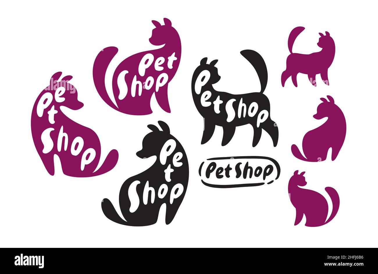 Pet shop badge logo with dog and cat icon. Animals vector illustration ...