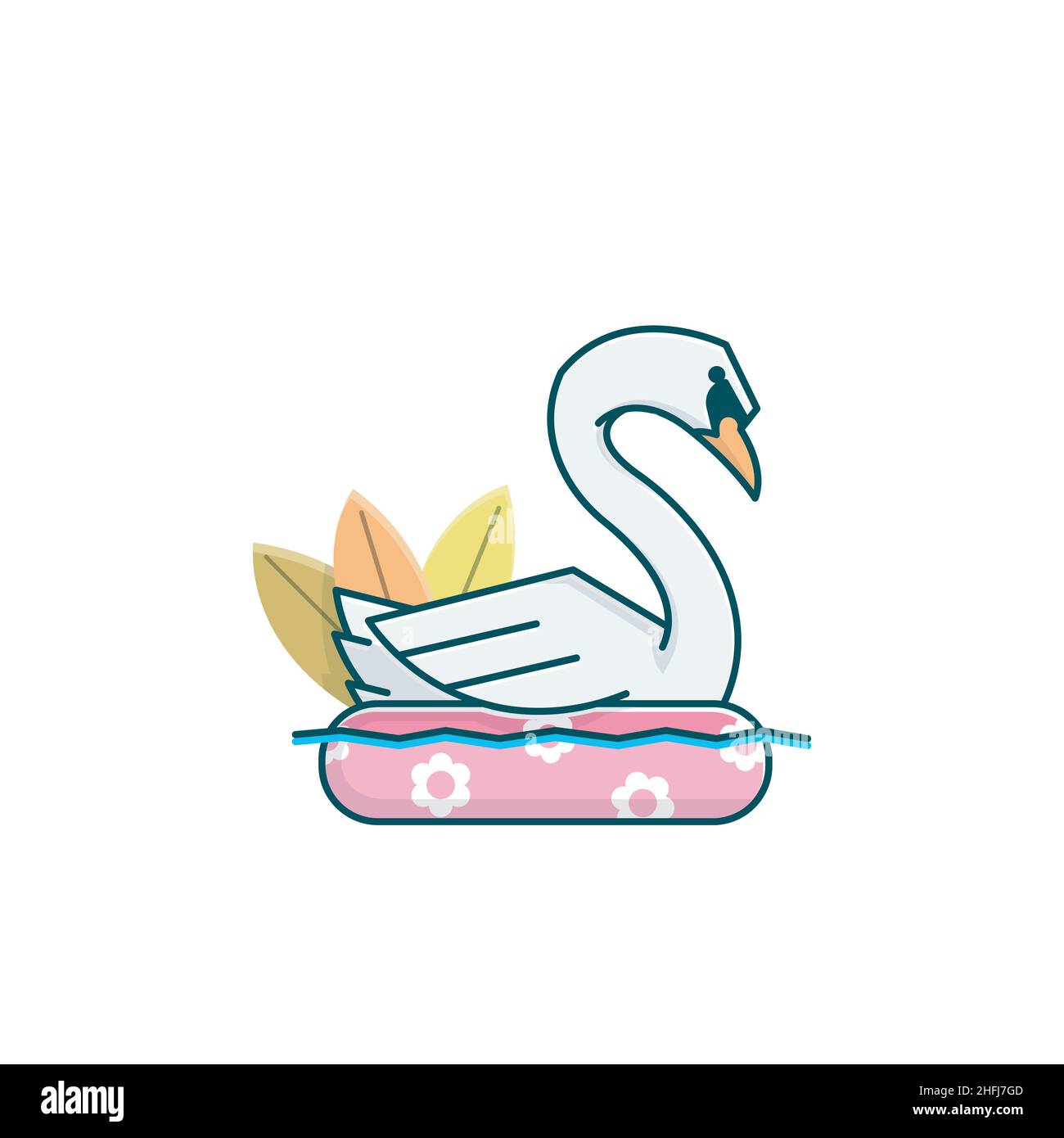 Adorable Swan Goose Couple Duck Swim Lifebuoy Vector Cartoon Stock ...