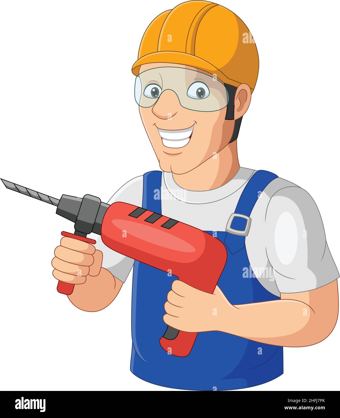 Cartoon mechanic holding a drill tool Stock Vector Image & Art - Alamy