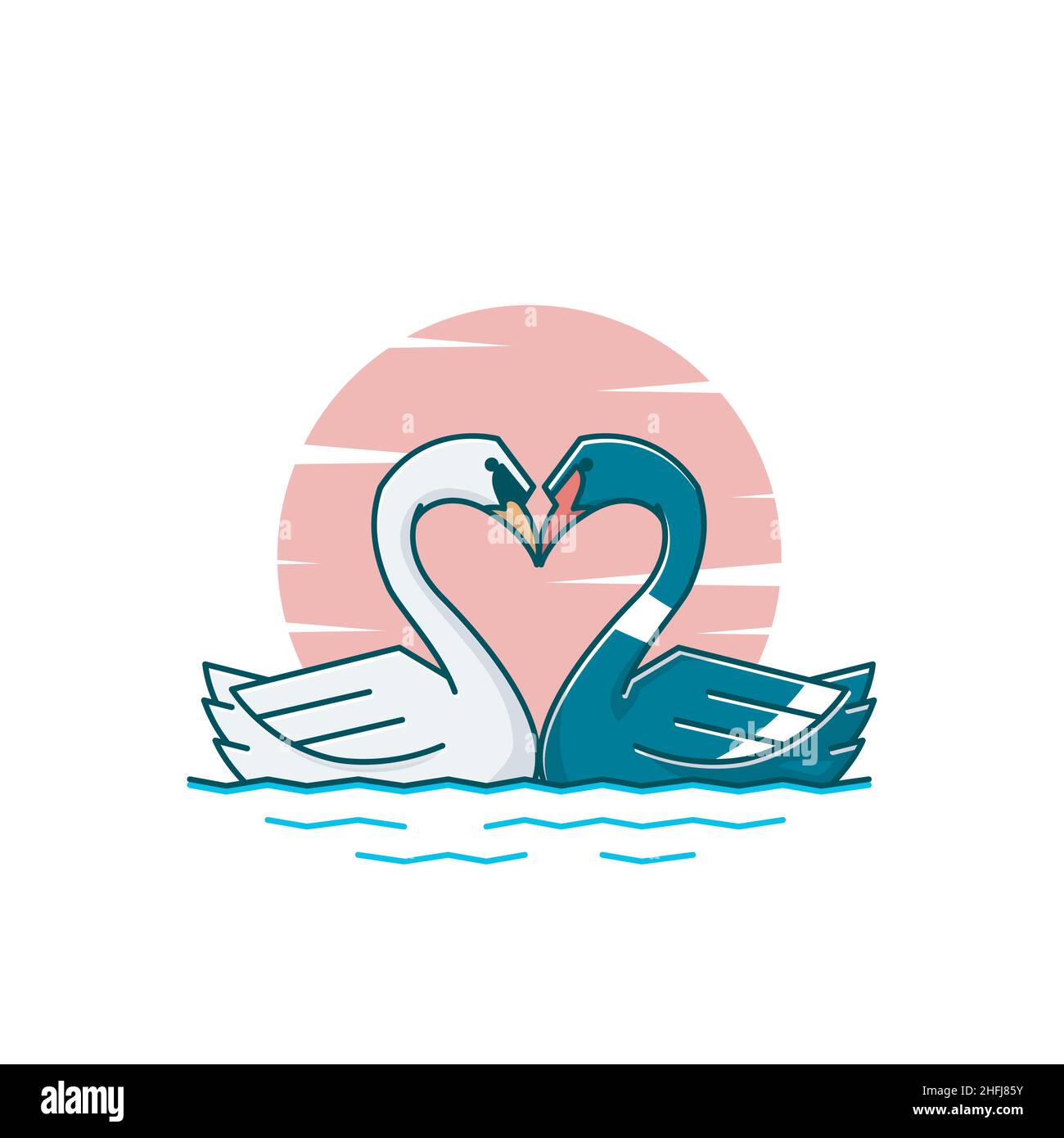 Love Heart Swan Goose Couple Duck Swimming Vector Cartoon Stock Vector ...