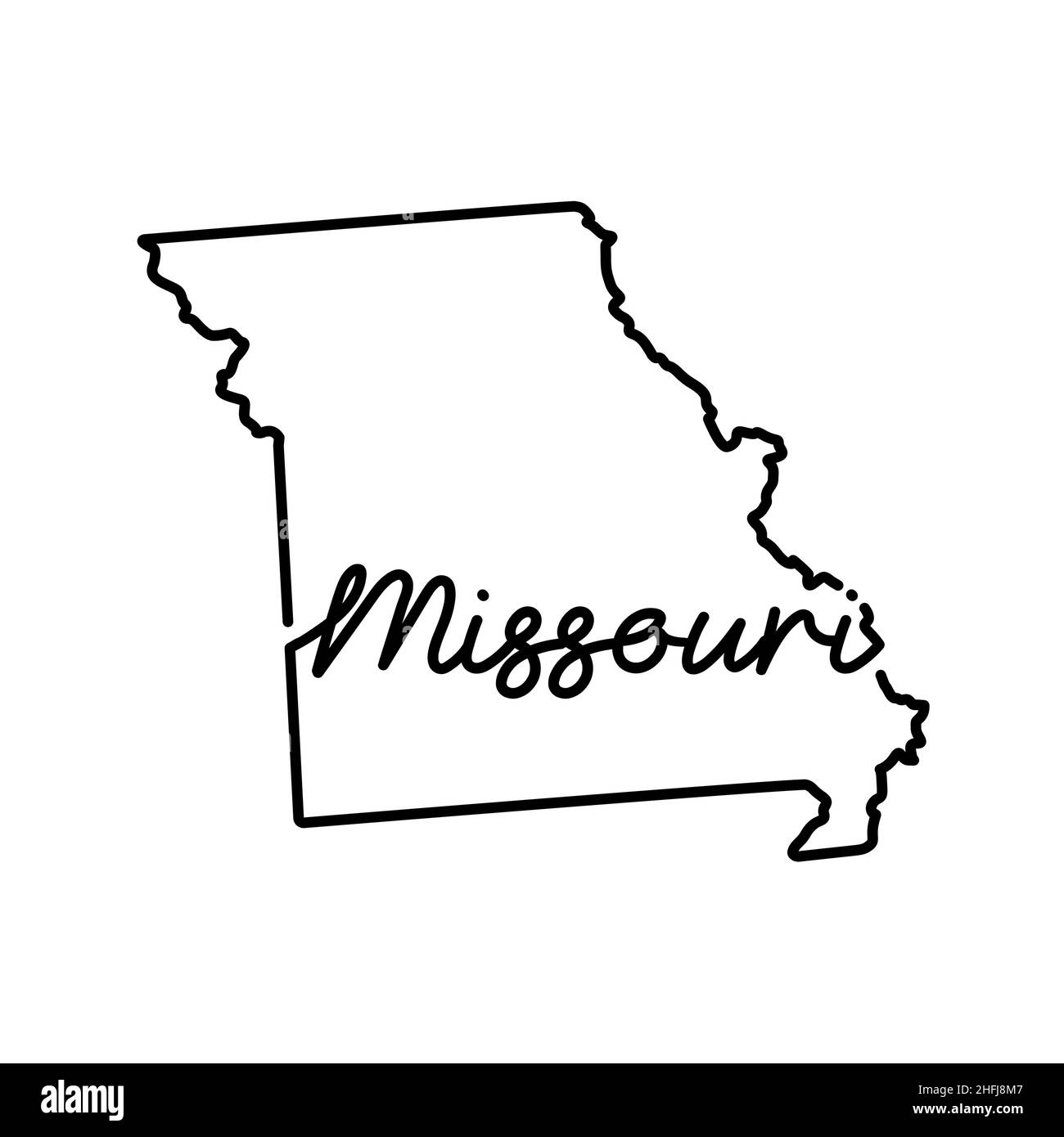 Missouri US state outline map with the handwritten state name ...