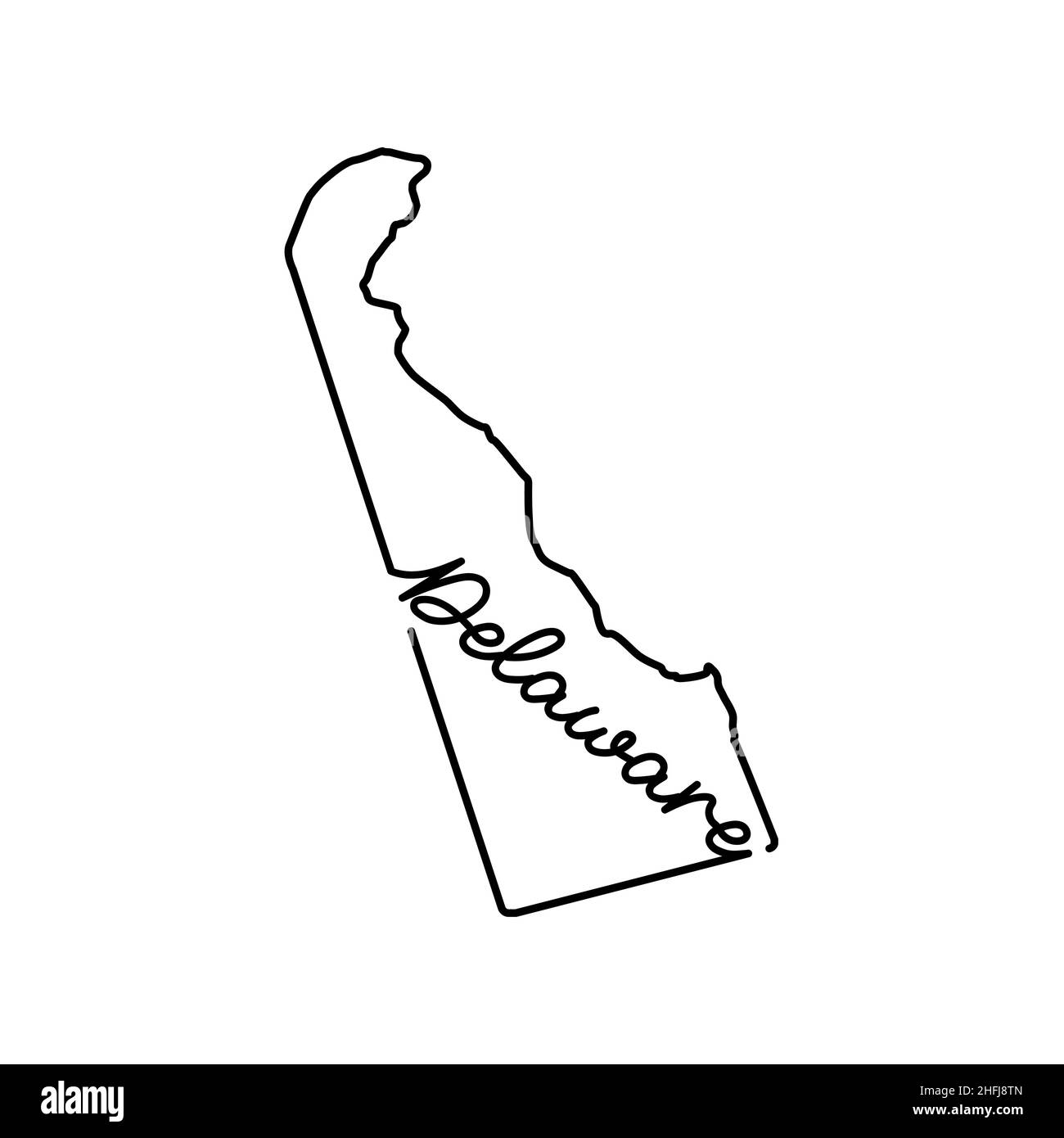 Delaware US state outline map with the handwritten state name ...