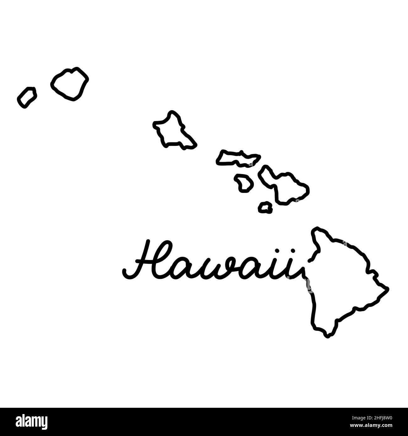 Hawaii US state outline map with the handwritten state name. Continuous ...