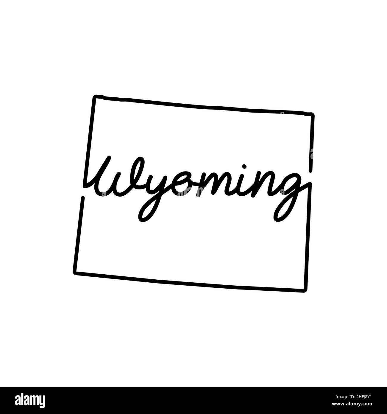 Wyoming US state outline map with the handwritten state name ...