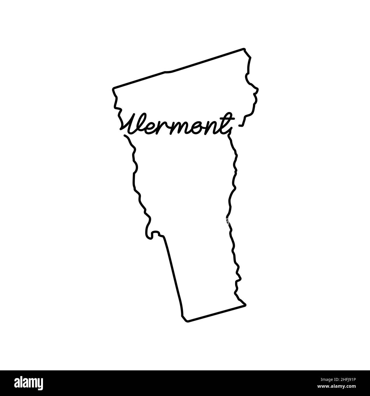 Vermont US state outline map with the handwritten state name ...