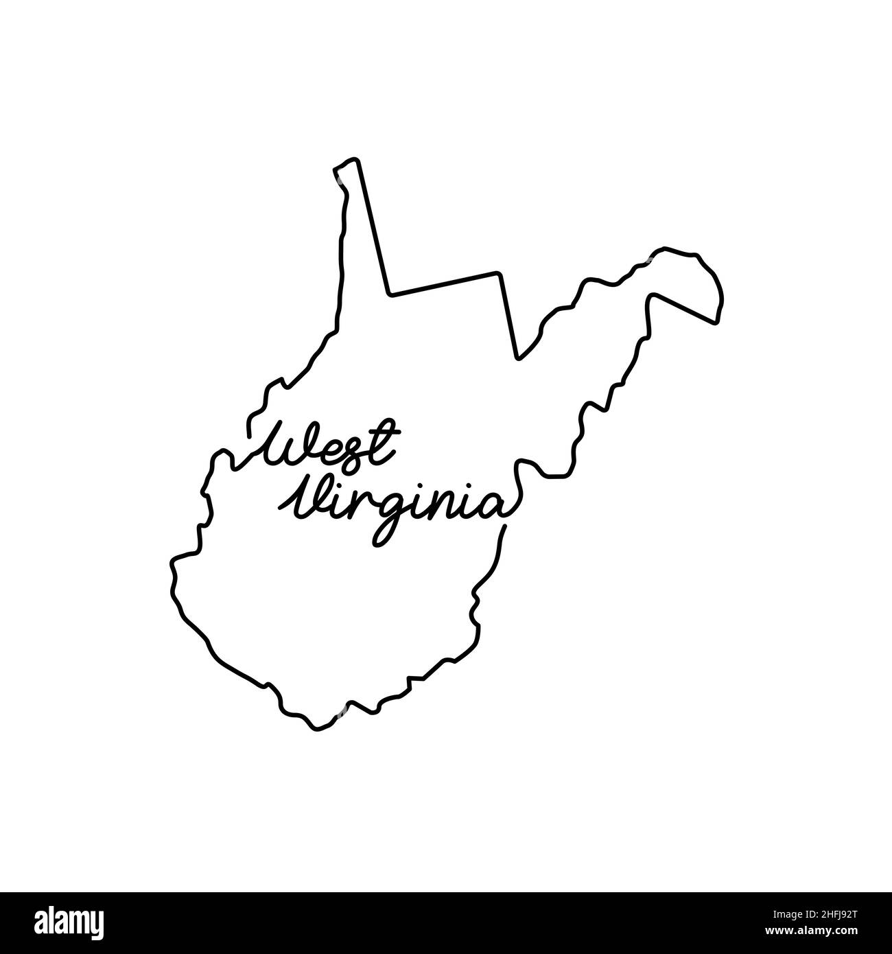 West Virginia US state outline map with the handwritten state name ...