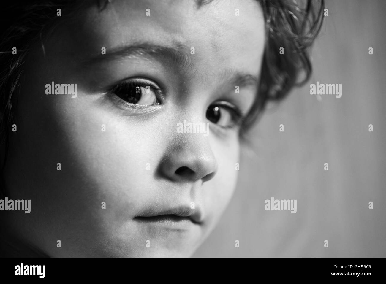 Portrait of a amazed surprised child boy. Close up caucasian kids face ...