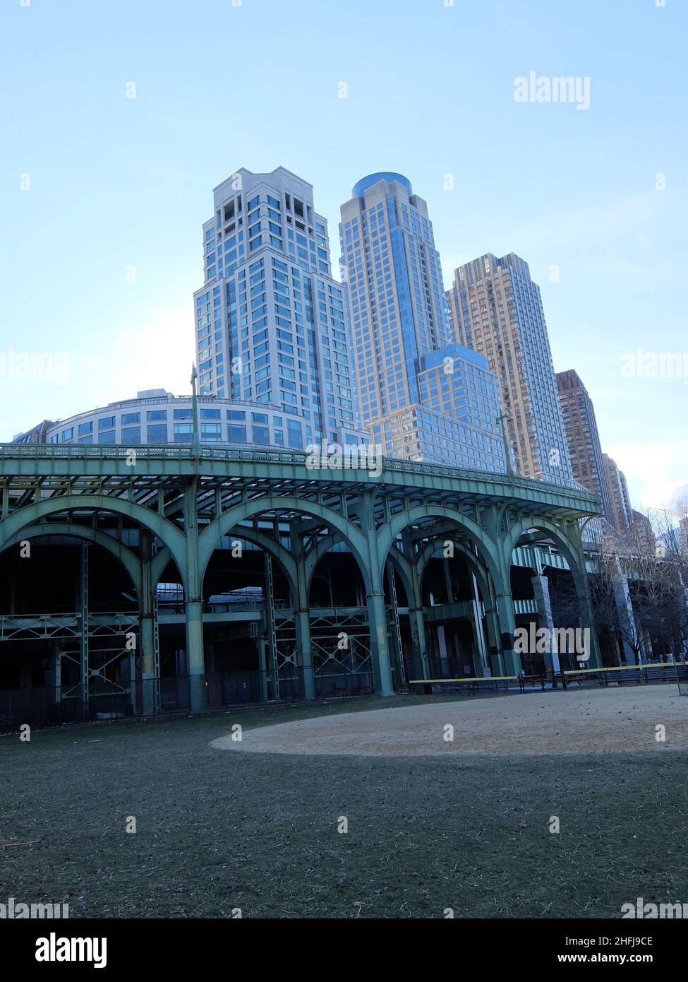New York, towers and bridge underpass Stock Photo - Alamy