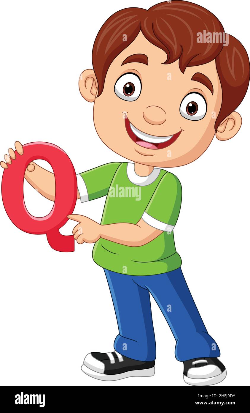 Cute little boy cartoon holding alphabet letter Q Stock Vector Image ...