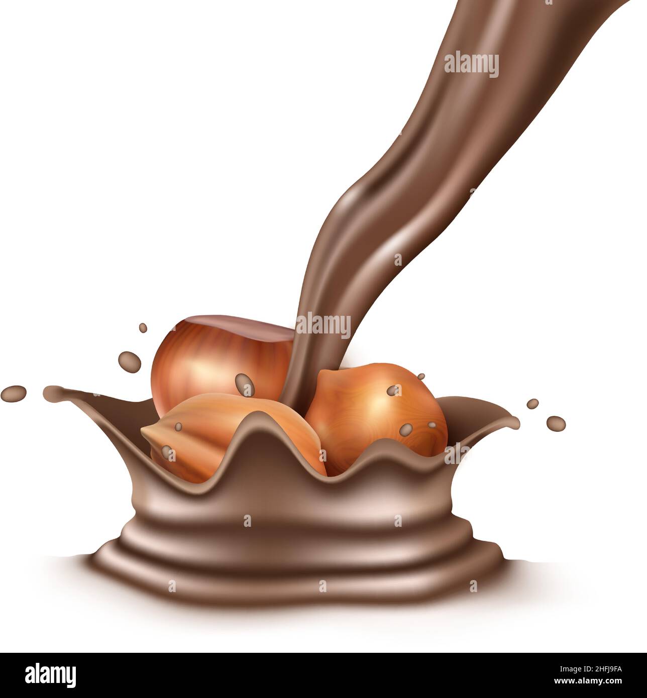 realistic vector icon. Chocolate spread splash with hazelnuts inside ...