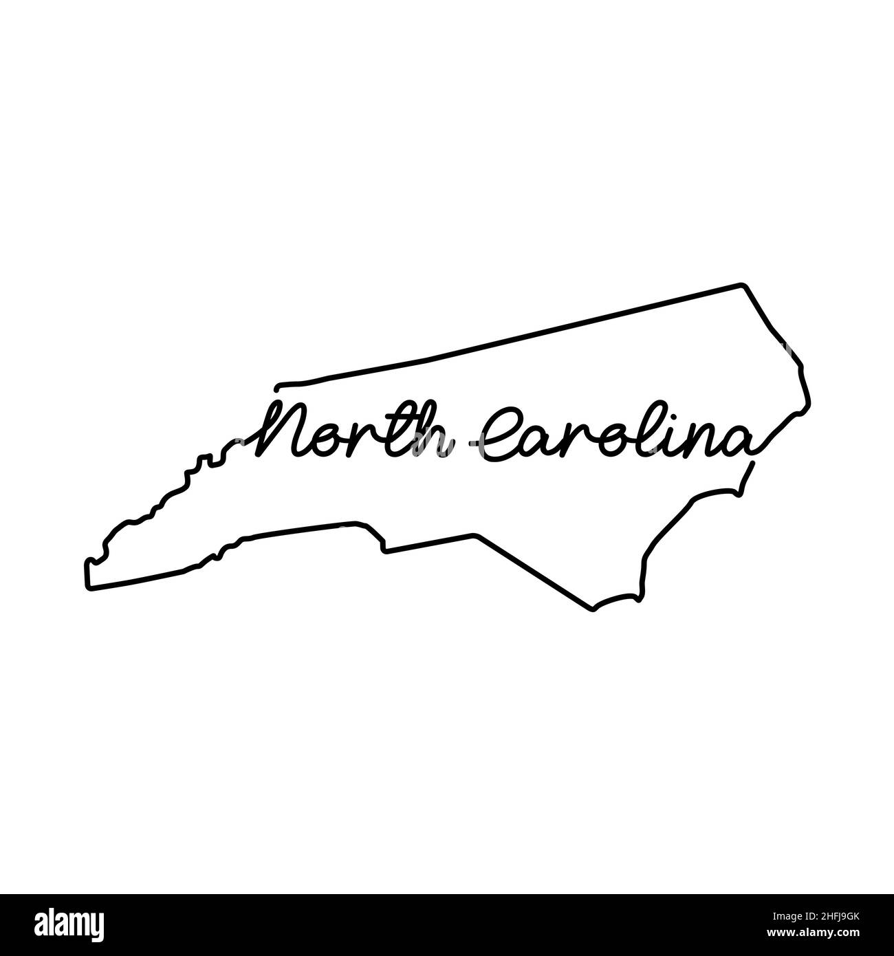 North Carolina US state outline map with the handwritten state name ...