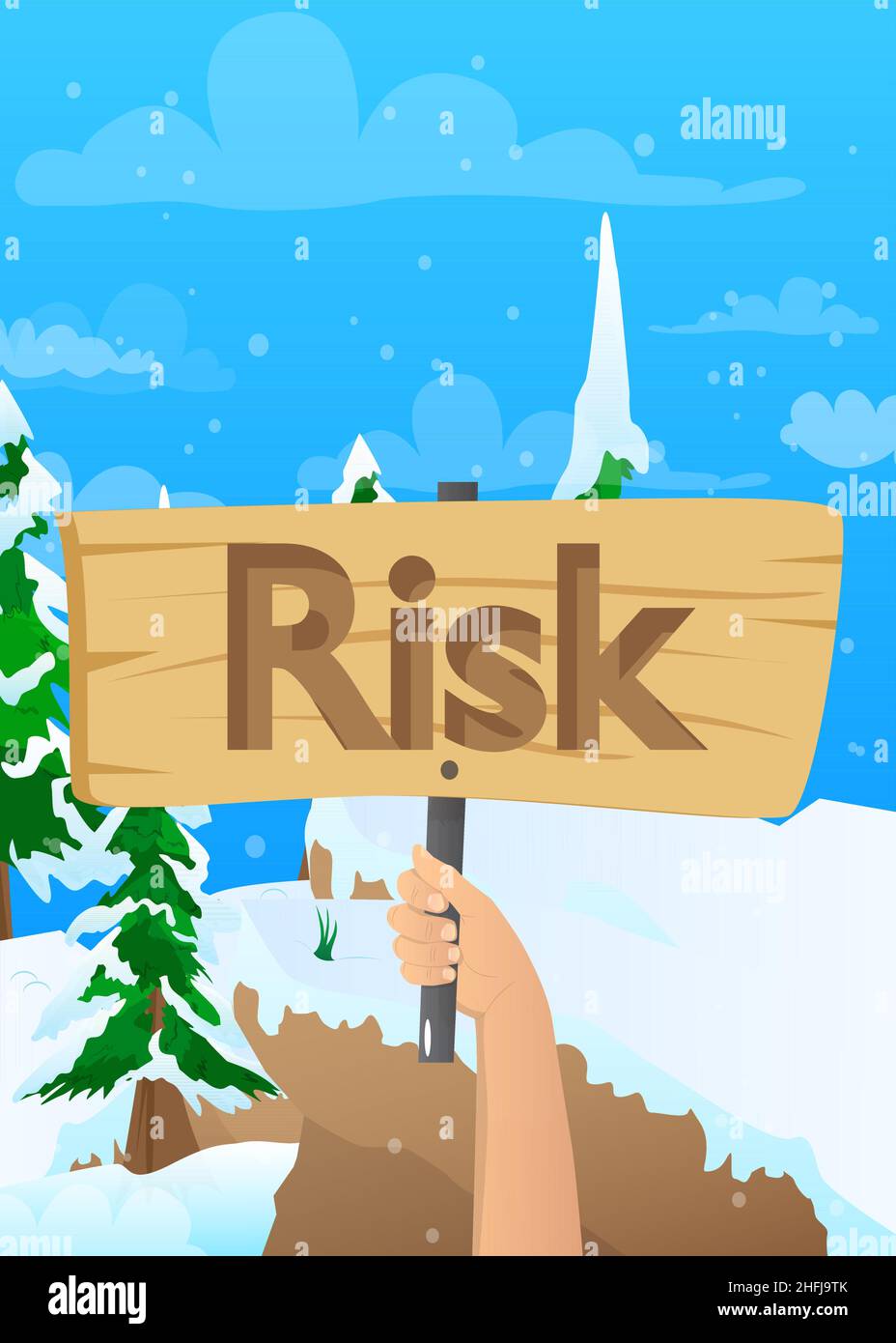 Hand holding up a banner with Risk text. Showing billboard banner, sign ...