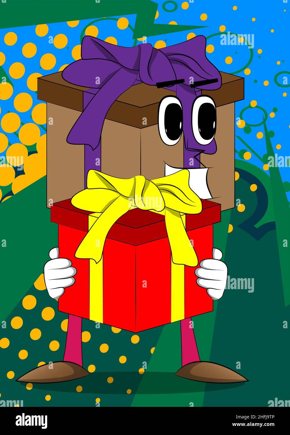 Gift Box with holding big gift box as a cartoon character. Holiday ...