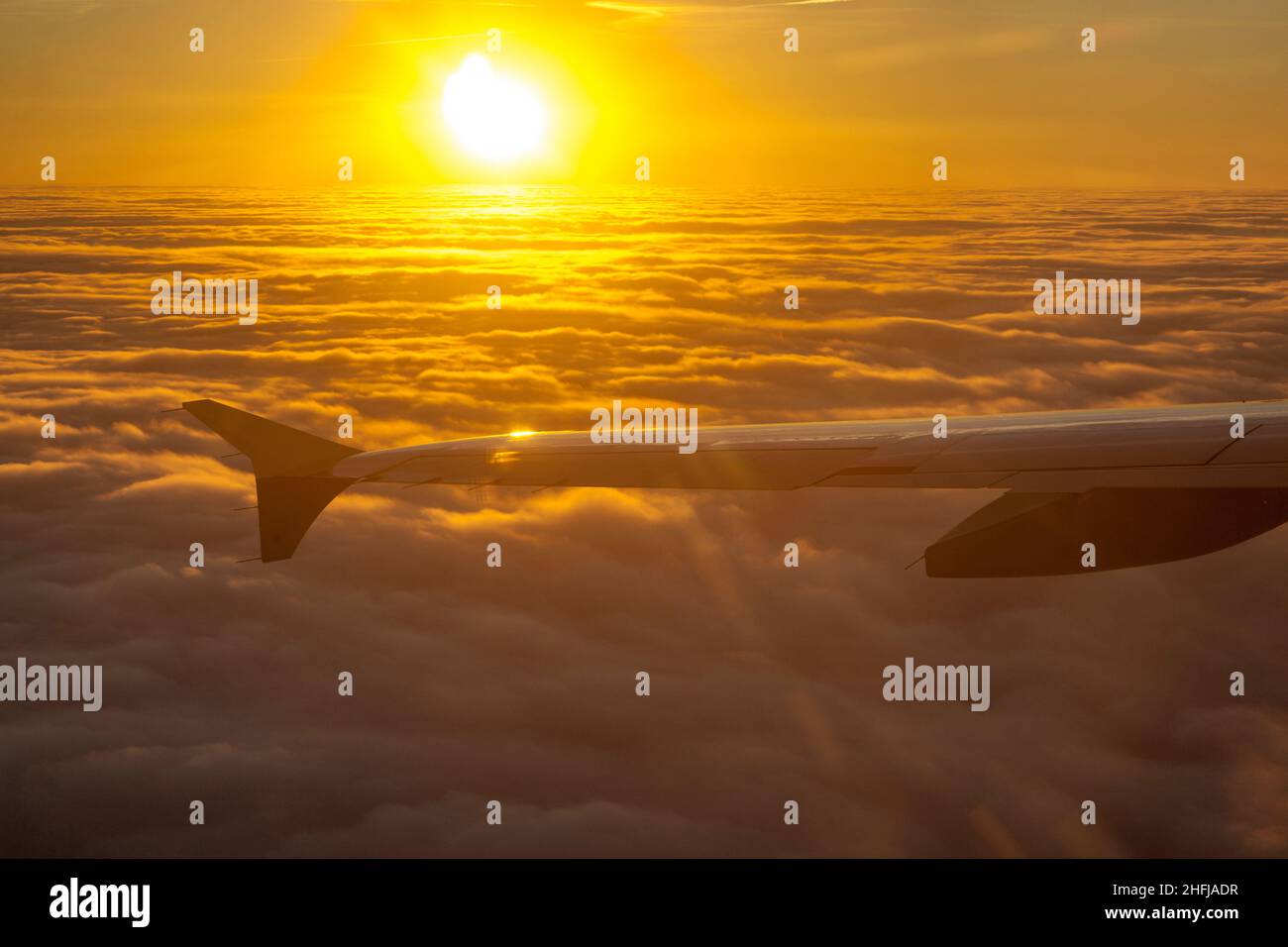 wings of aircraft in sunrise Stock Photo - Alamy