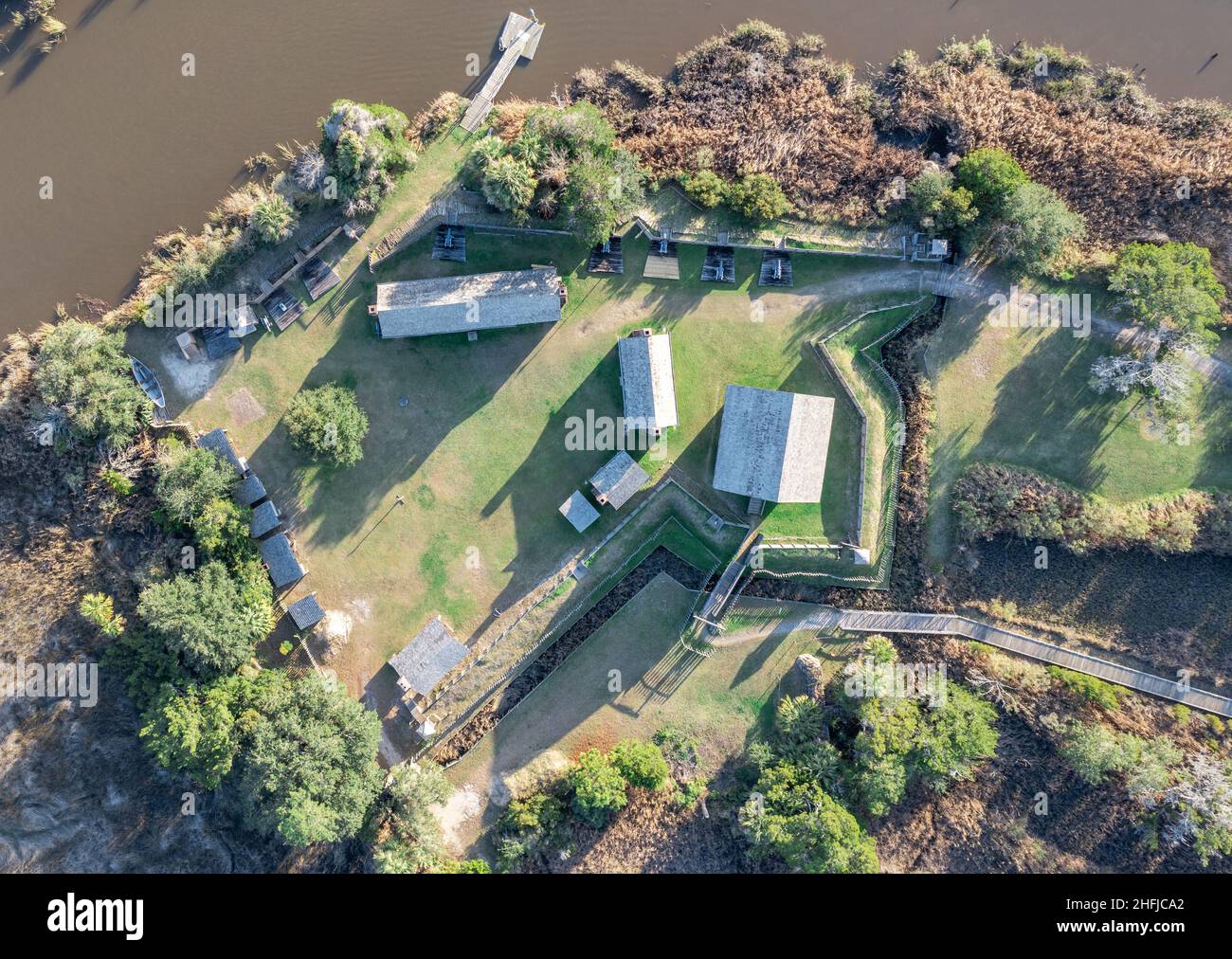 Aerial view of Fort King George historic site, oldest English fort on ...