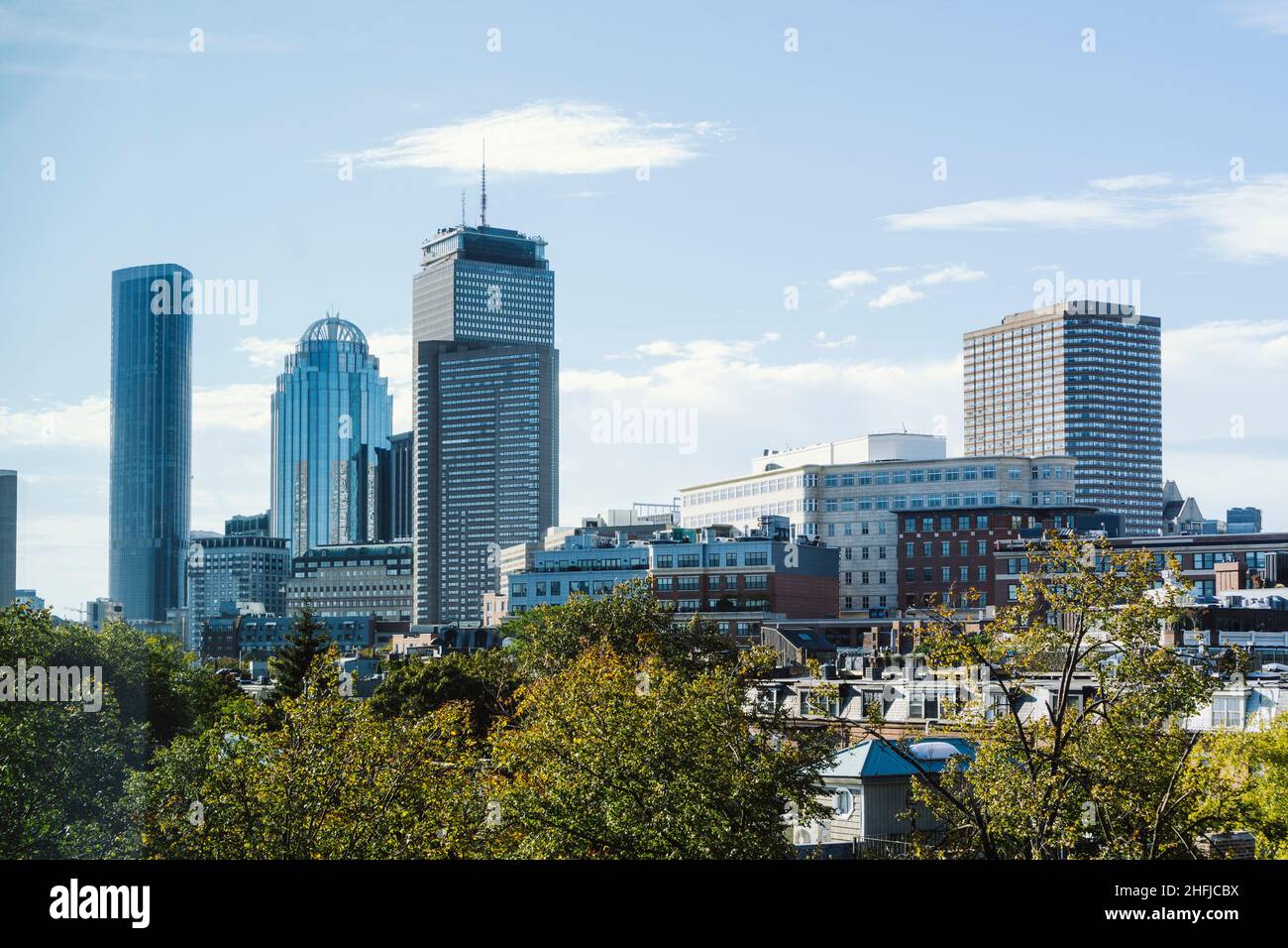 View of skyscrapers and office buildings in Back Bay area in Boston ...