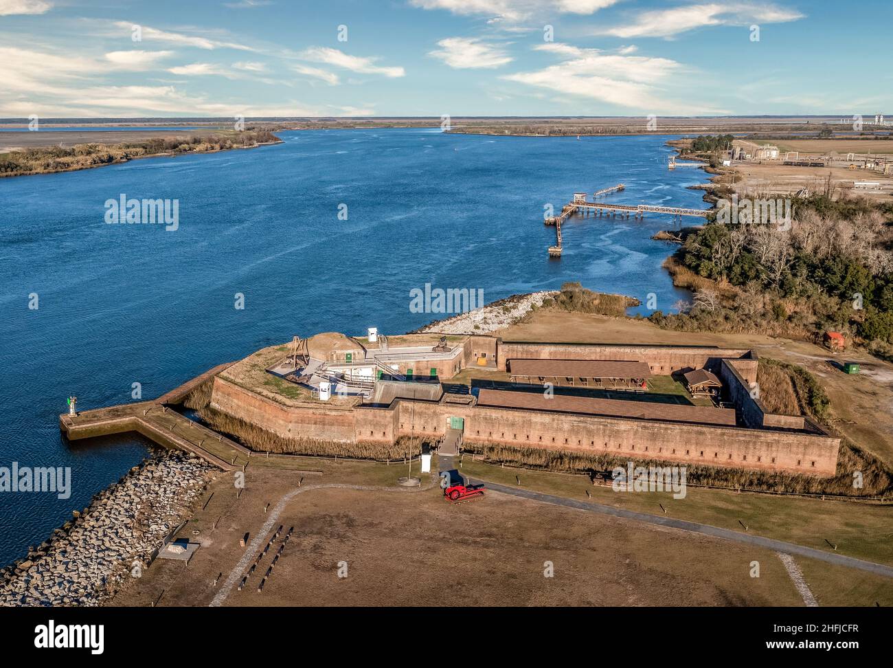 Aerial view of Old Fort Jackson on the Savannah river on the border of ...