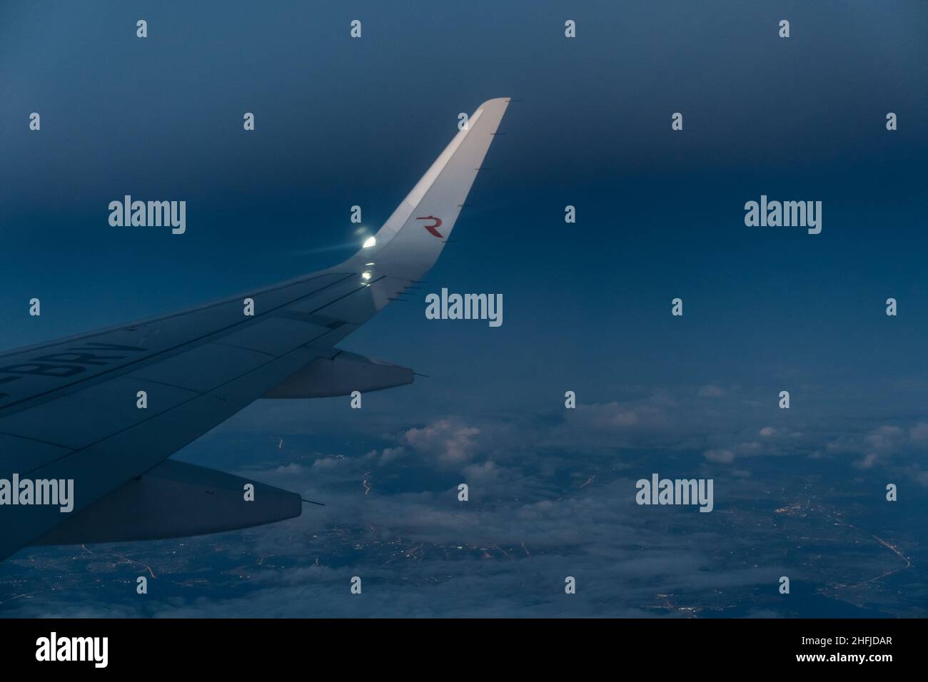 Saint-Petersburg, Russia - October, 2021: Airplane wing from window ...