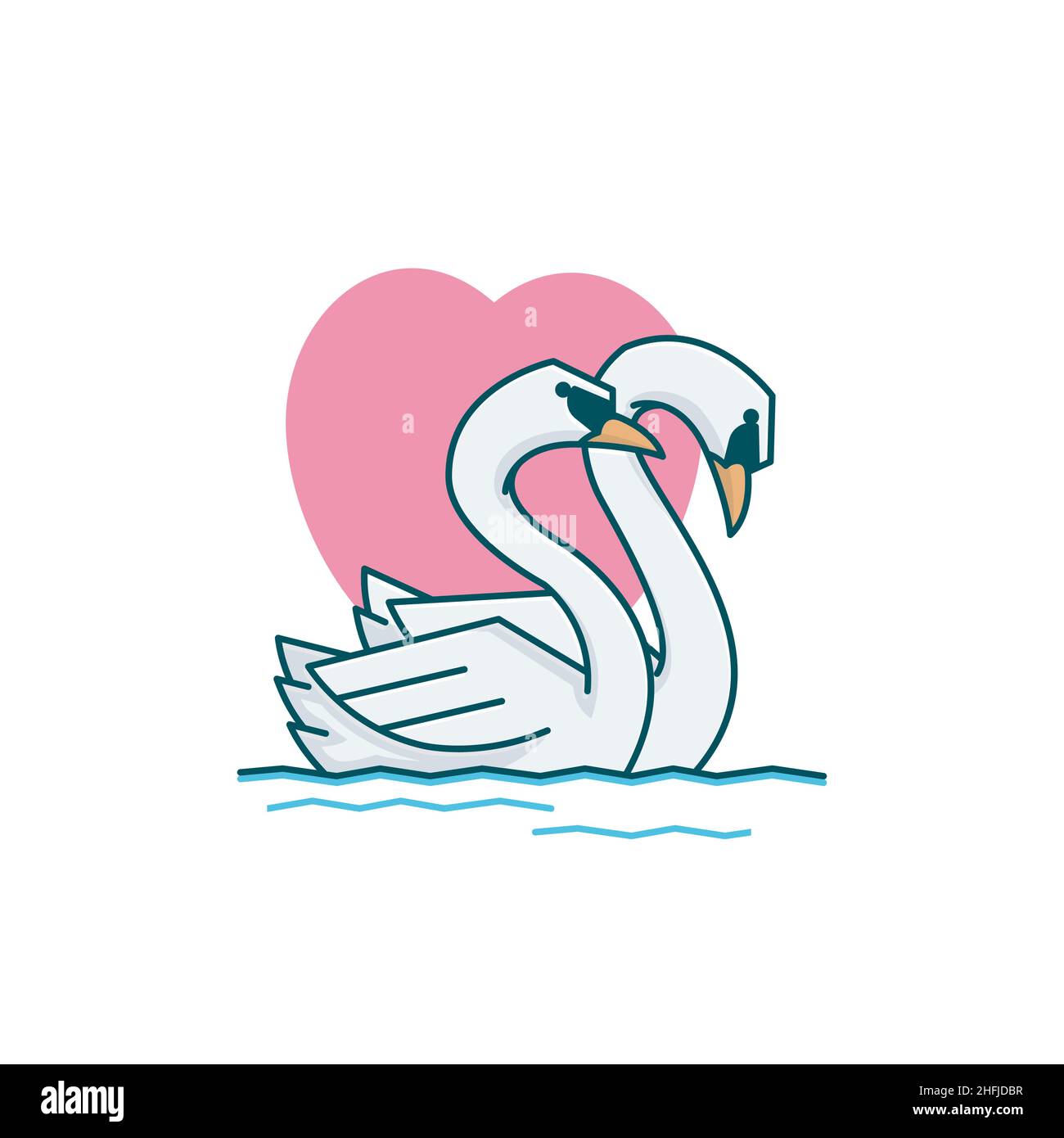 Adorable Two Swan Goose Couple Duck Swim Vector Cartoon Stock Vector